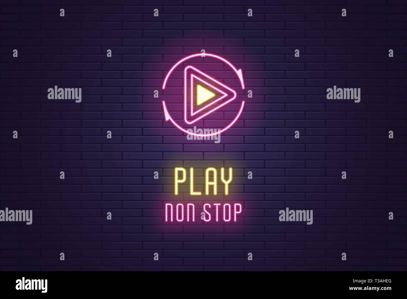 Neon icon set of Play button. Vector illustration of round neon Sign ... Neon icon set of Play button. Vector illustration of round neon Sign ...