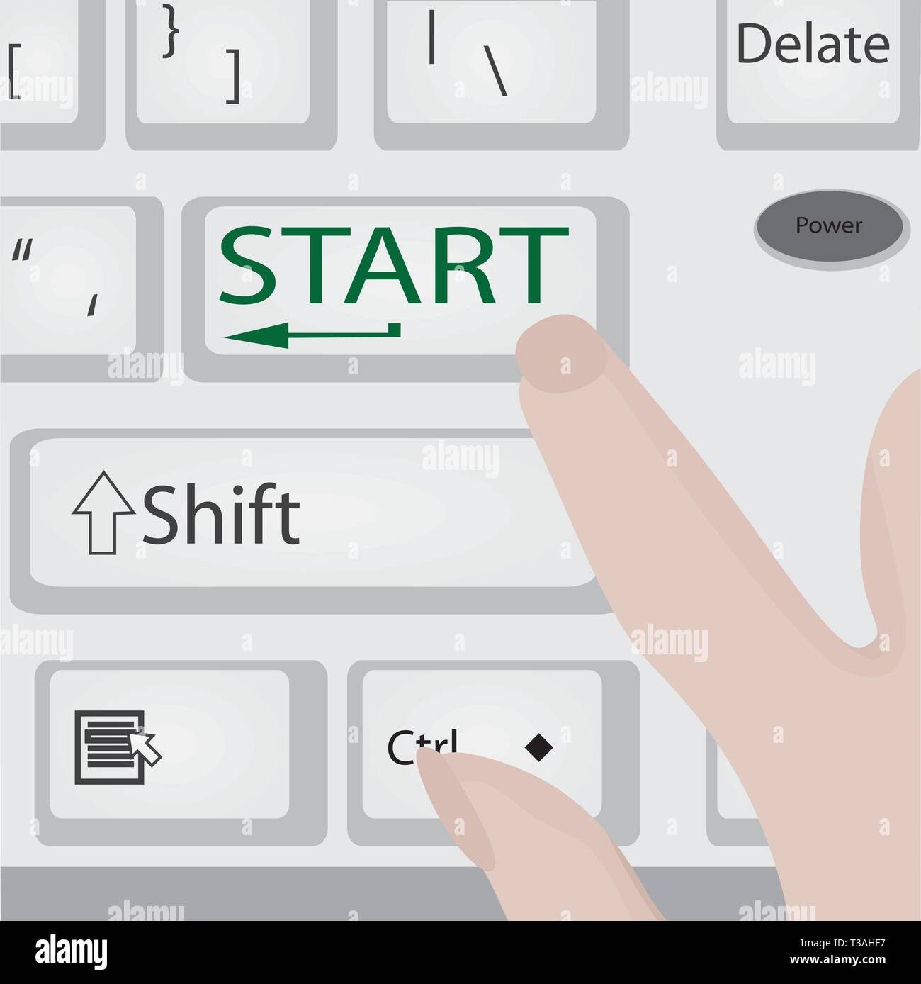 Keyboard Start Power Button Computer or laptop with fingers Vector ...