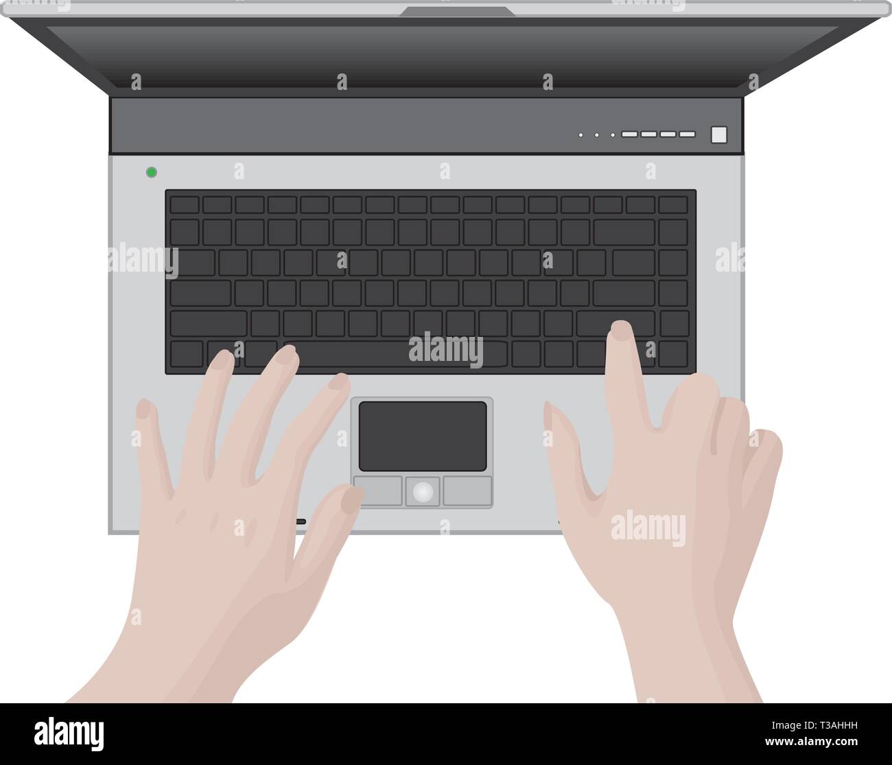 Laptop and hands typing vector illustration. Isolated on a white ...