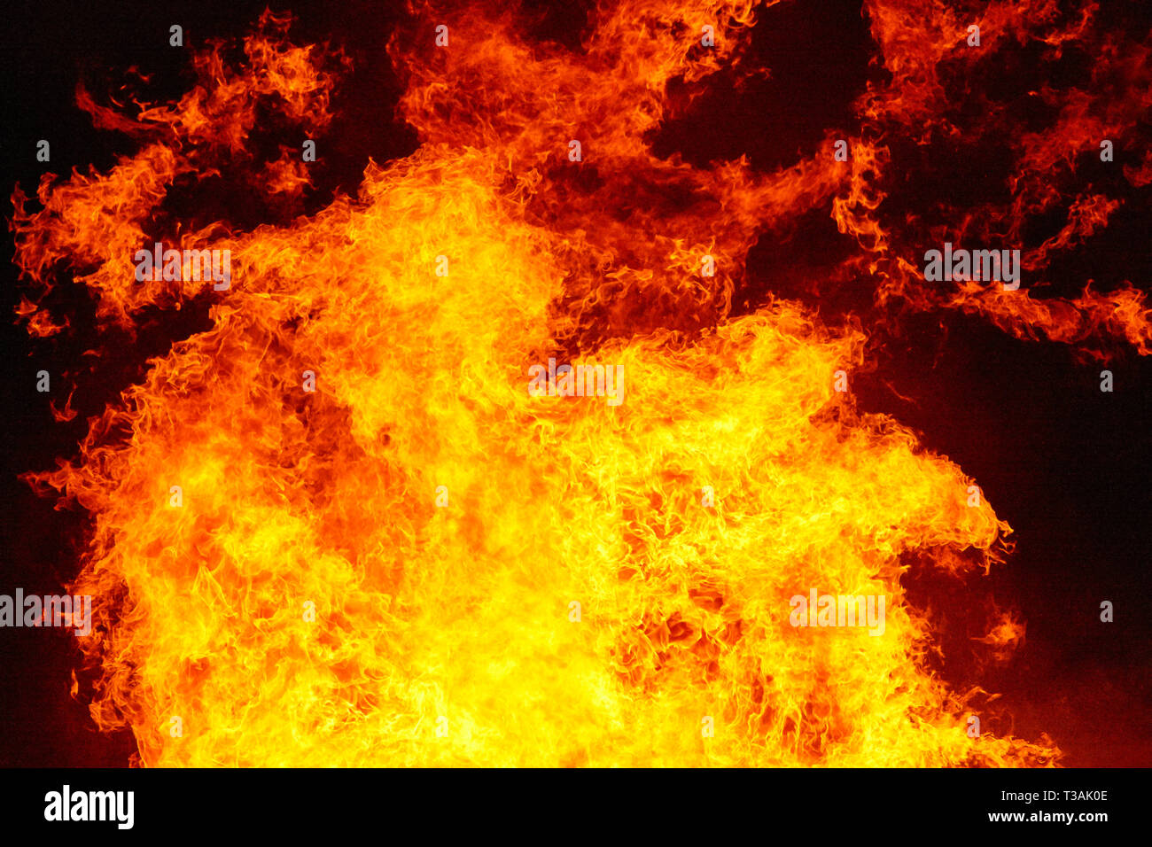 Burning fire. Bonfire. Fire fighting and flame ignition. Warning ...