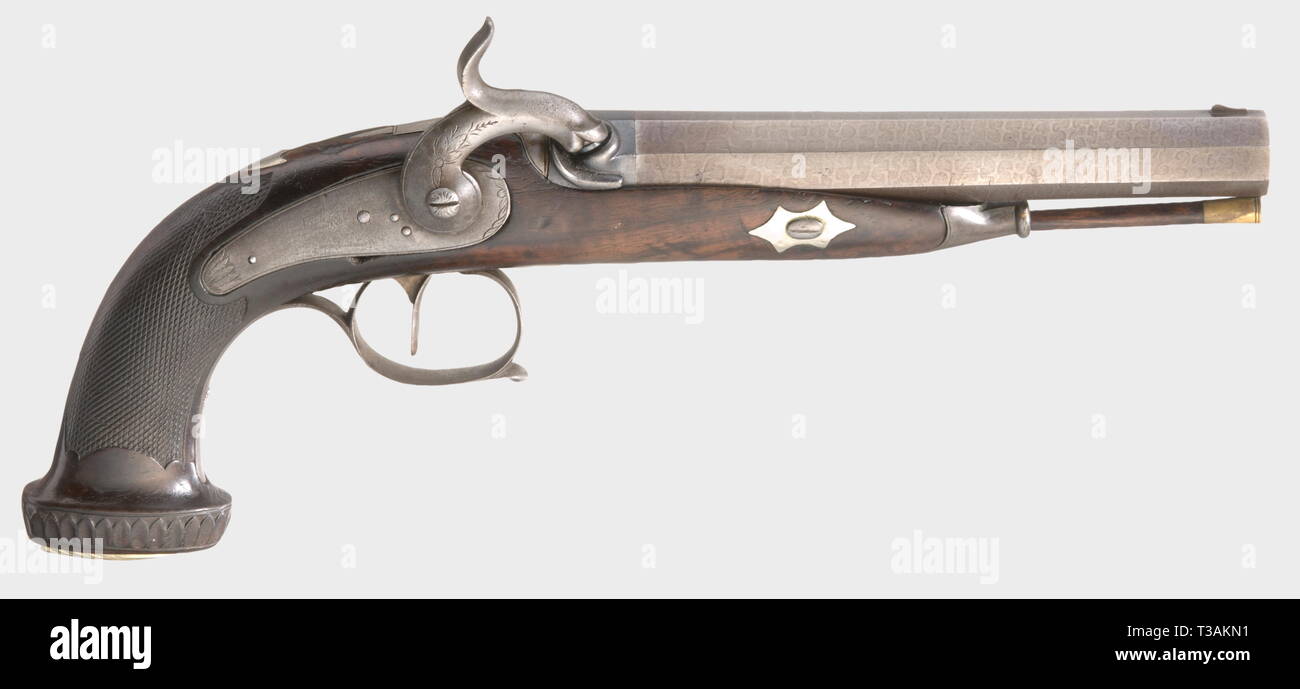 Small arms, pistols, caplock pistol, caliber 15 mm, Liege, Belgium, mid ...