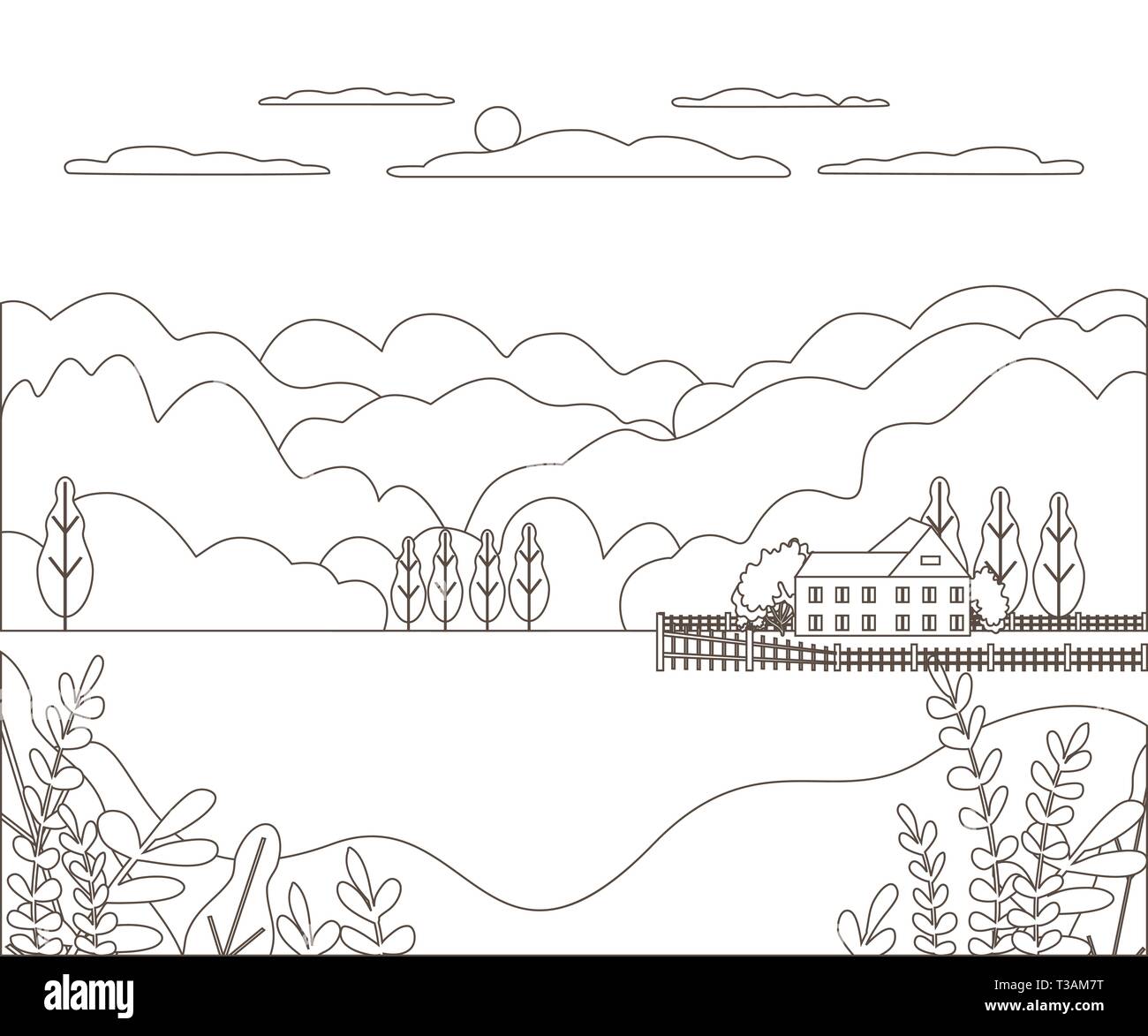 Black and white line art farm barn Stock Vector Images - Alamy