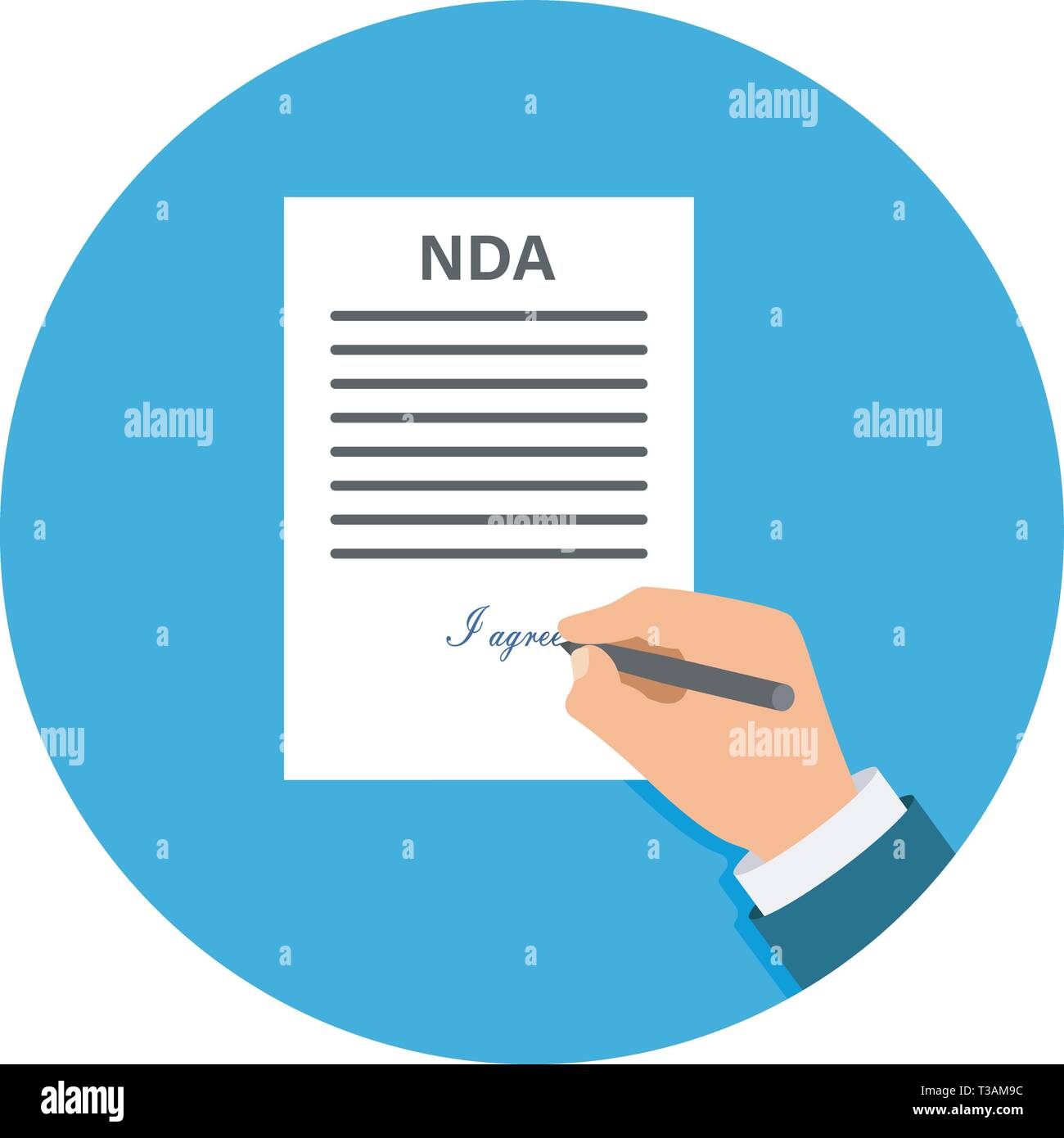 Colored Cartooned Hand Signing NDA. Contract Signed document. NDA ...