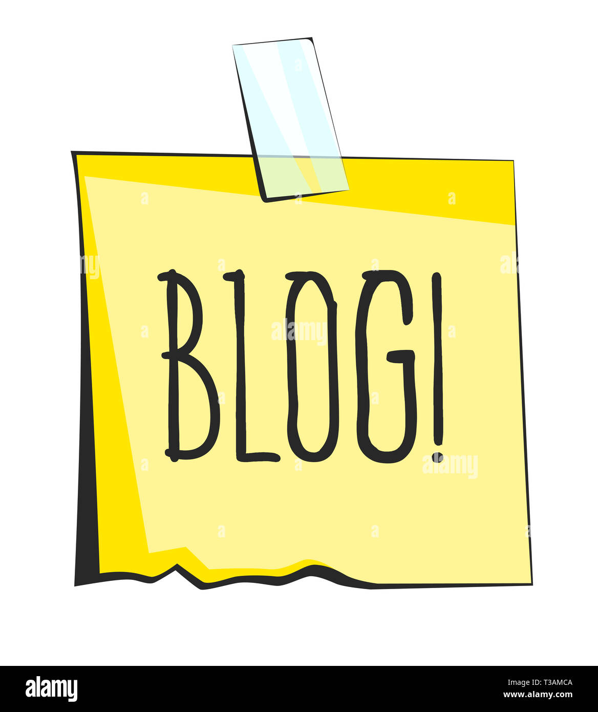 Blog lettering. Yellow sticky note with scotch tape. Paper reminder ...