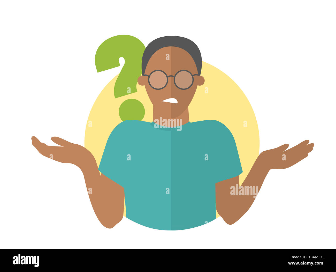 Flat design icon. Black handsome man in glasses doubts. Guy with a ...