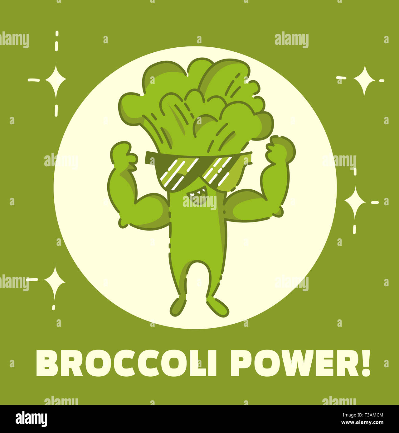 Broccoli power poster. Broccoli man. Cute kawaii cartoon person. Flat ...