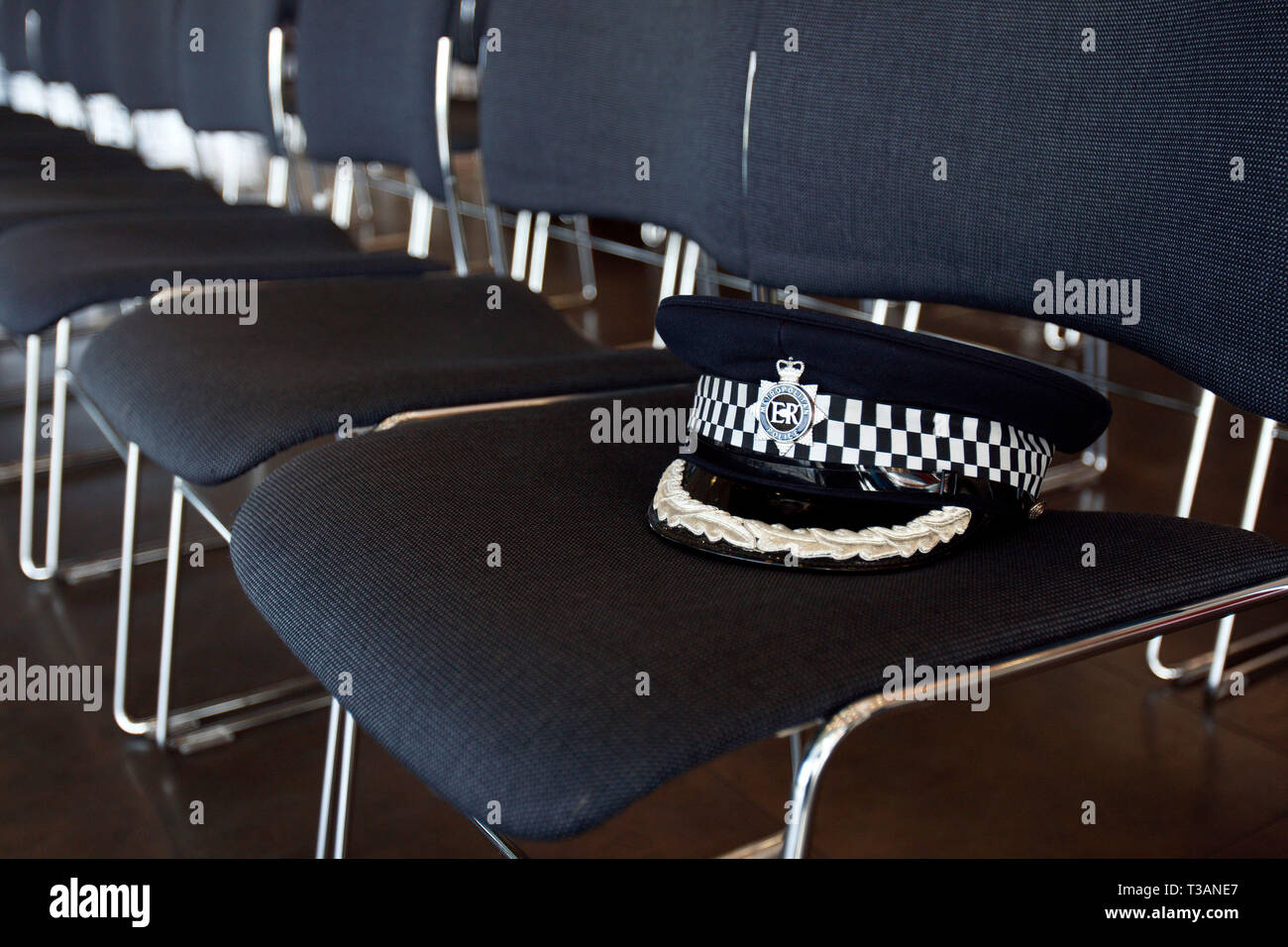 The hat of Bob Broadhurst, Metropolitan Police Commander, left on a ...