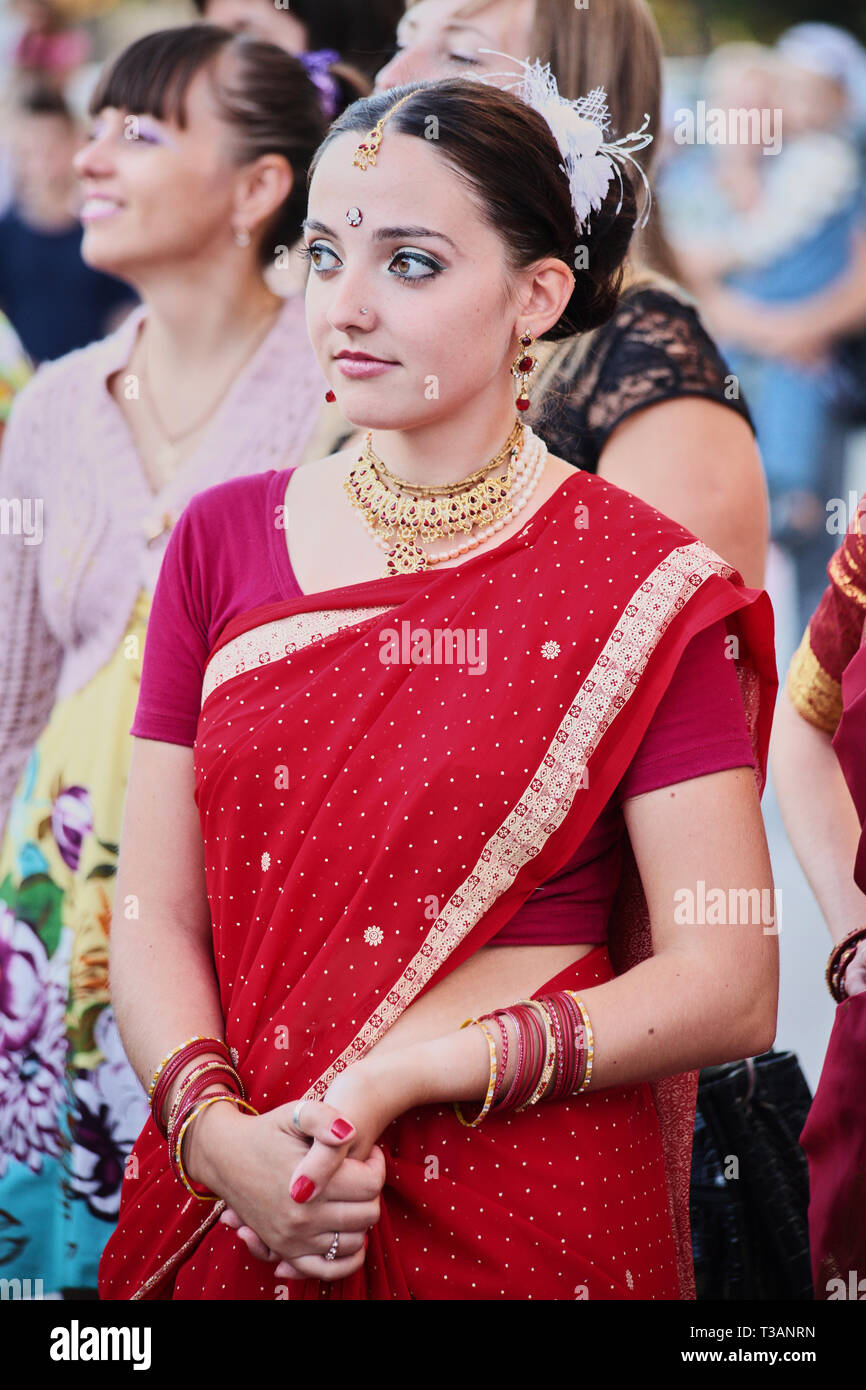 RIVNE, UKRAINE, AUGUST, 21, 2010: Beautiful woman in Indian sari ...