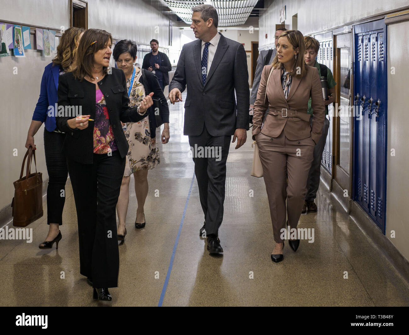 Des Moines, Iowa, USA. 8th Apr, 2019. Rep. TIM RYAN (center) and his ...