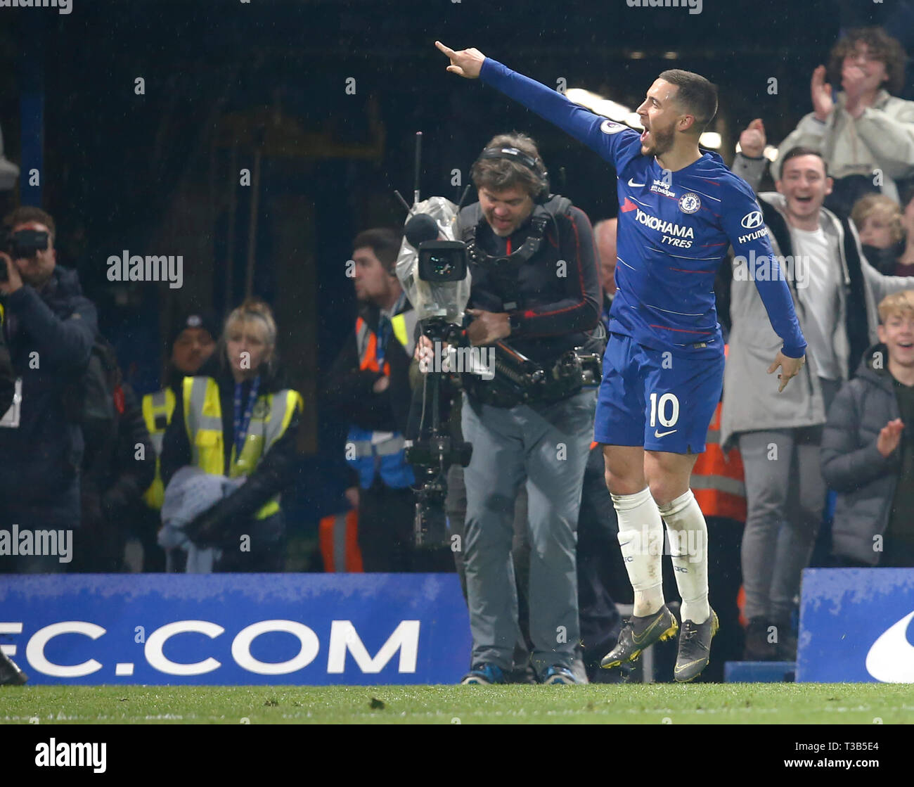 London, UK. 08th Apr, 2019. Chelsea's Eden Hazard celebrates scoring ...