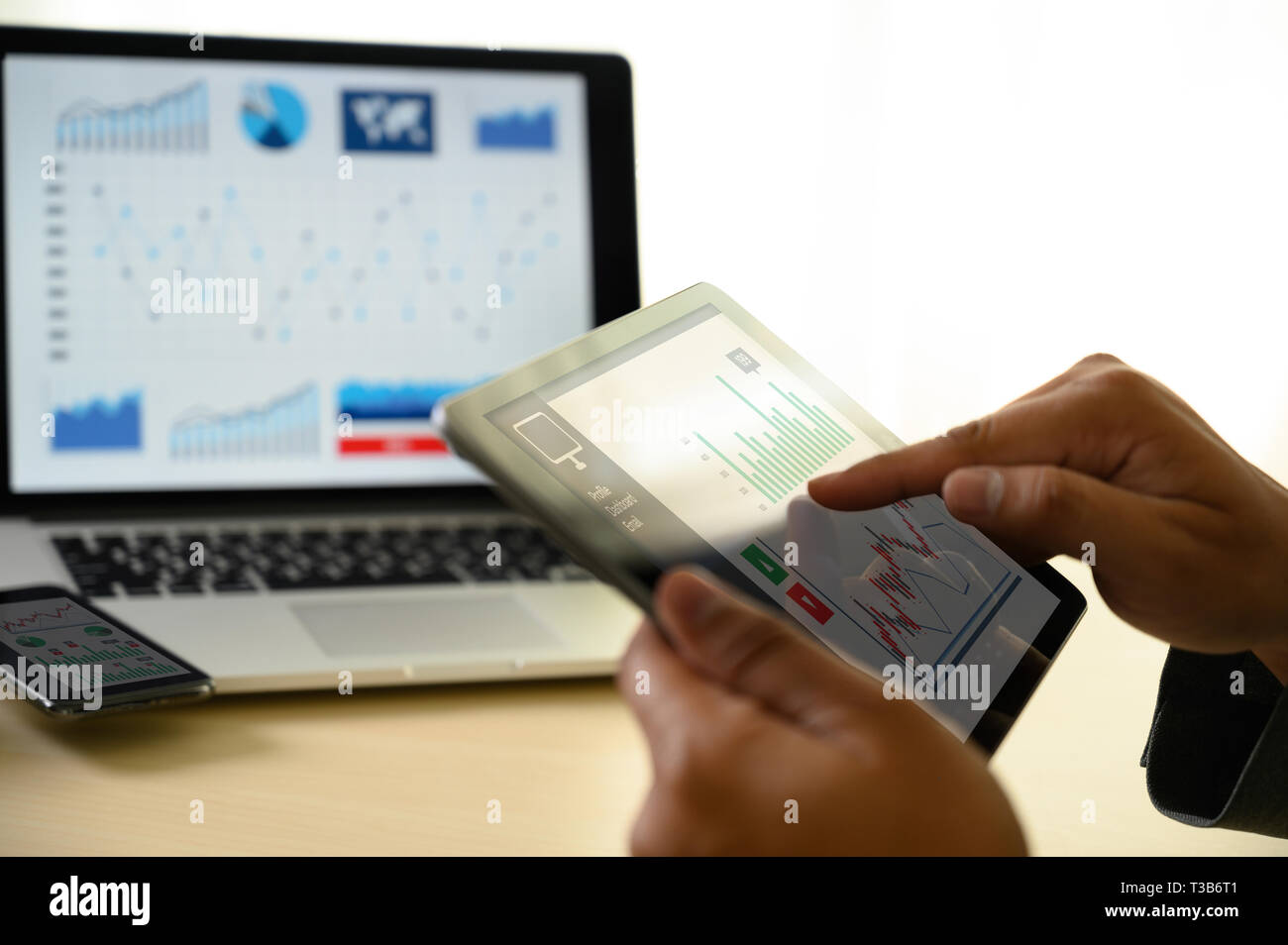 business man work chart schedule or planning financial report data ...