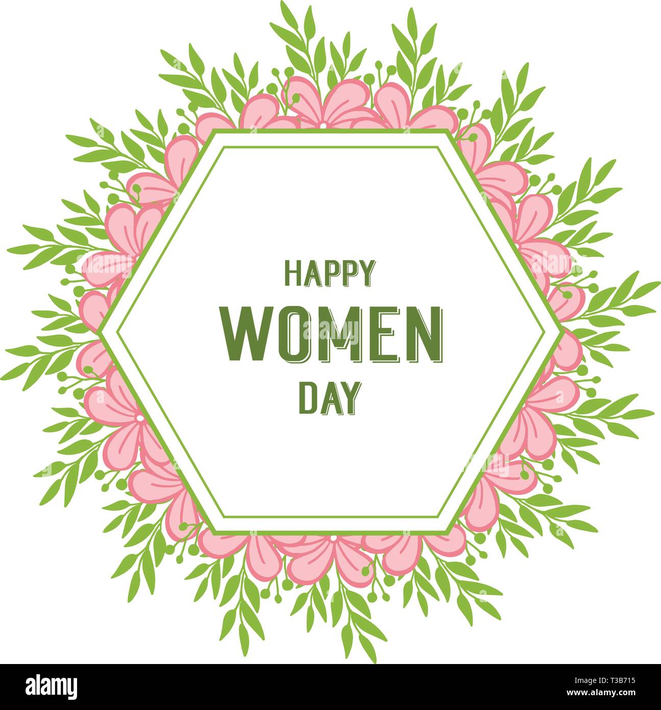 Vector illustration ornate of pink wreath frame for shape of happy ...