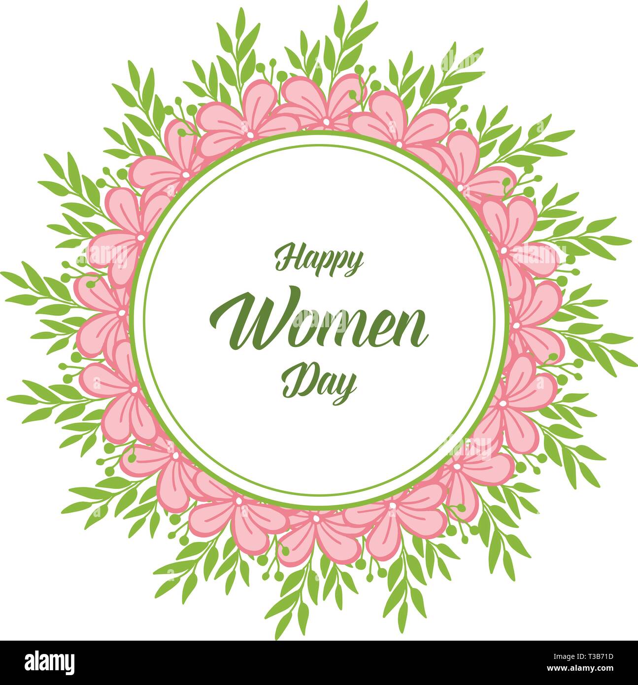 Vector illustration ornate of pink wreath frame for shape of happy ...