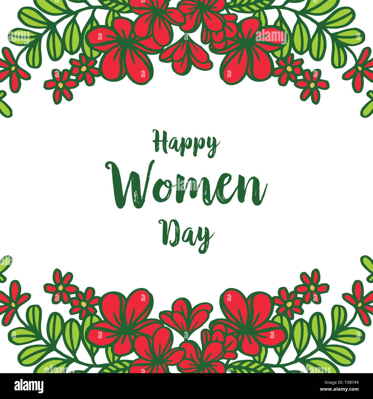 Vector illustration artwork red flower frame with template happy women ...