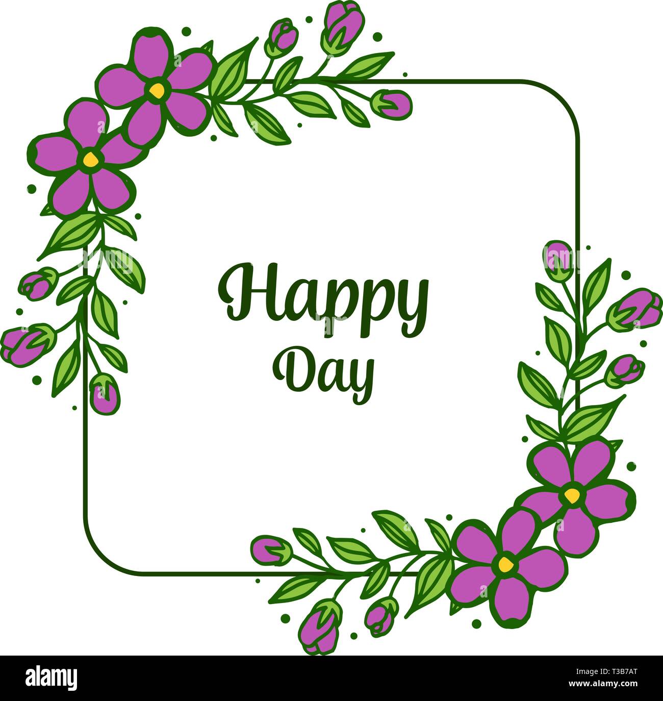 Vector illustration greeting card happy day with ornate of floral frame ...