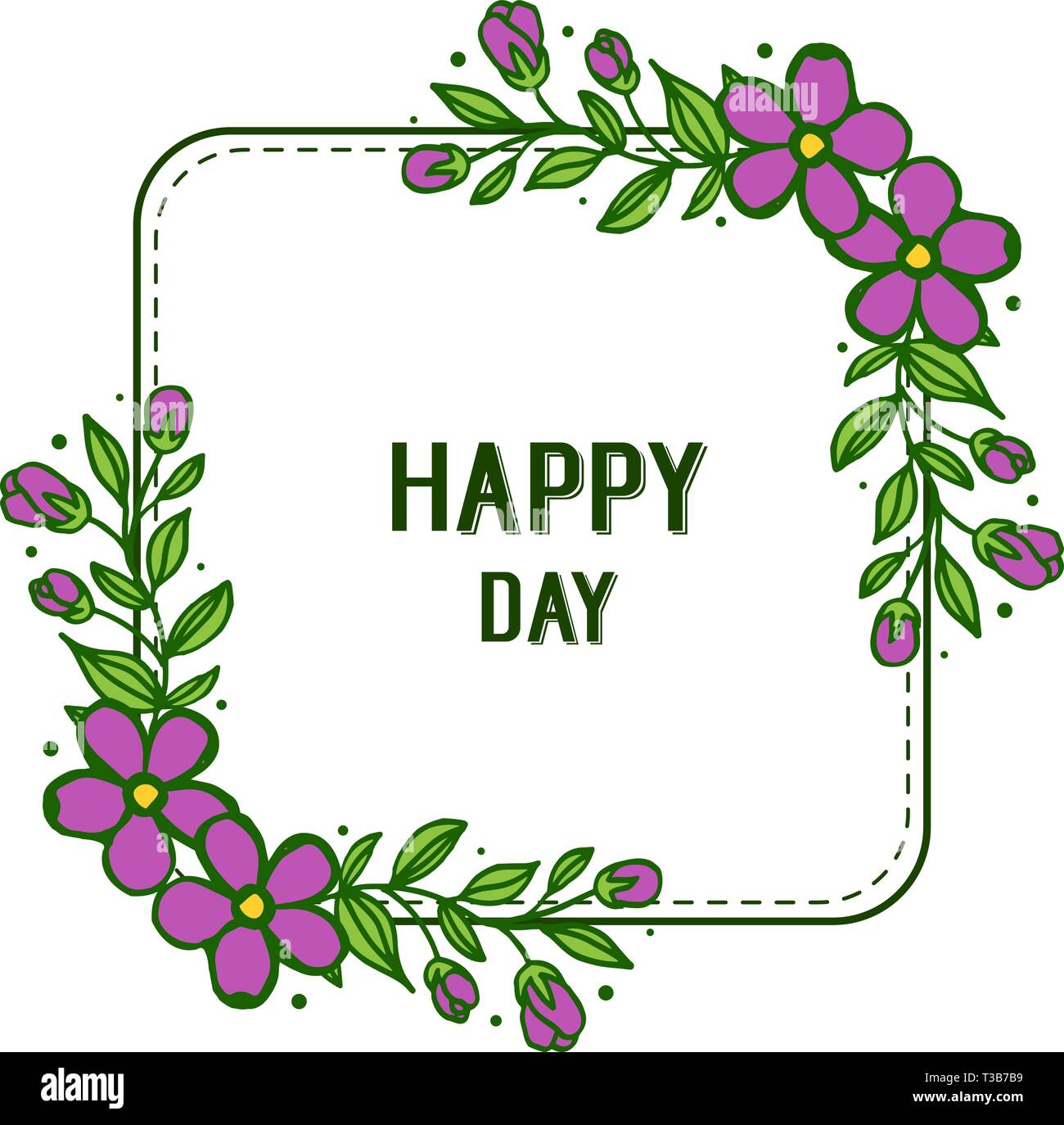 Vector illustration greeting card happy day with ornate of floral frame ...