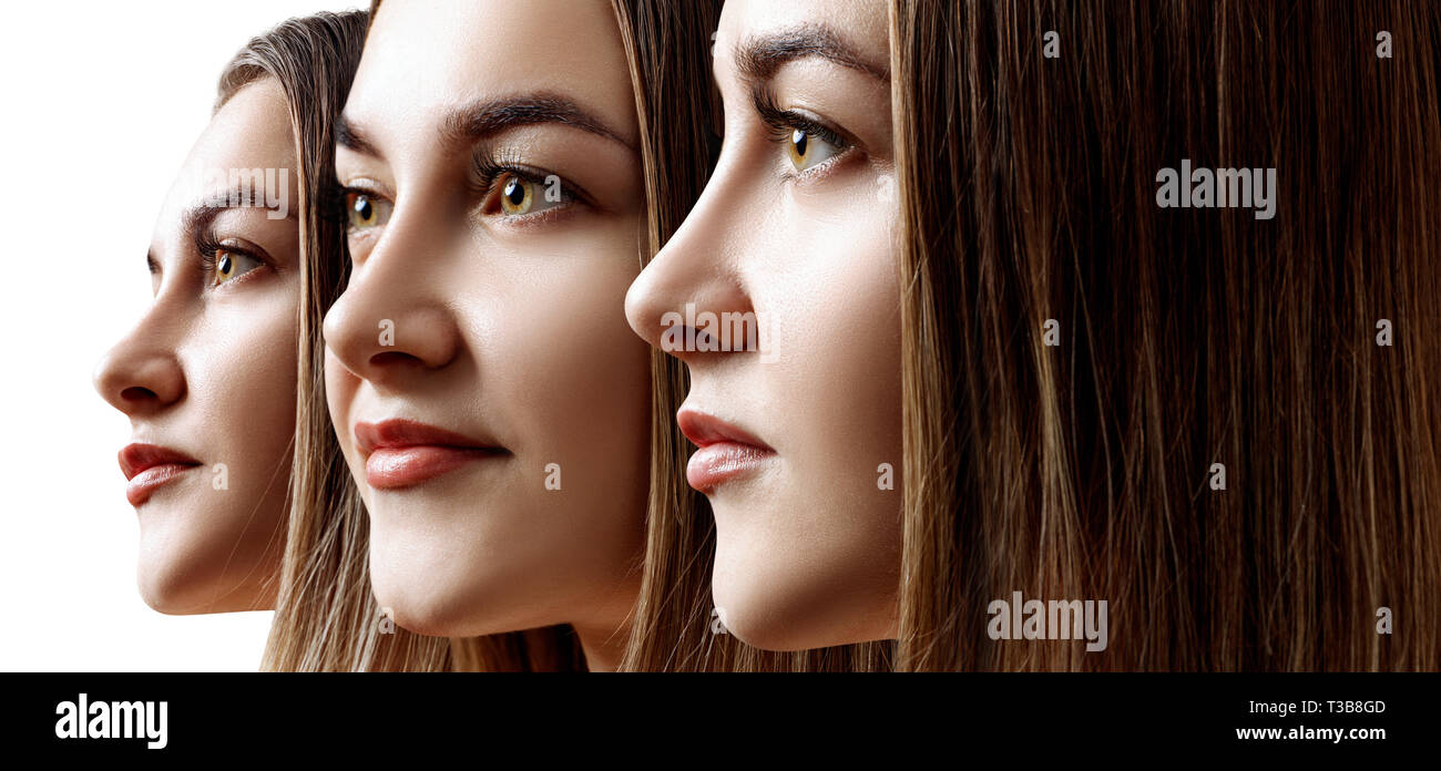 Collage of beautiful female face with perfect skin Stock Photo - Alamy