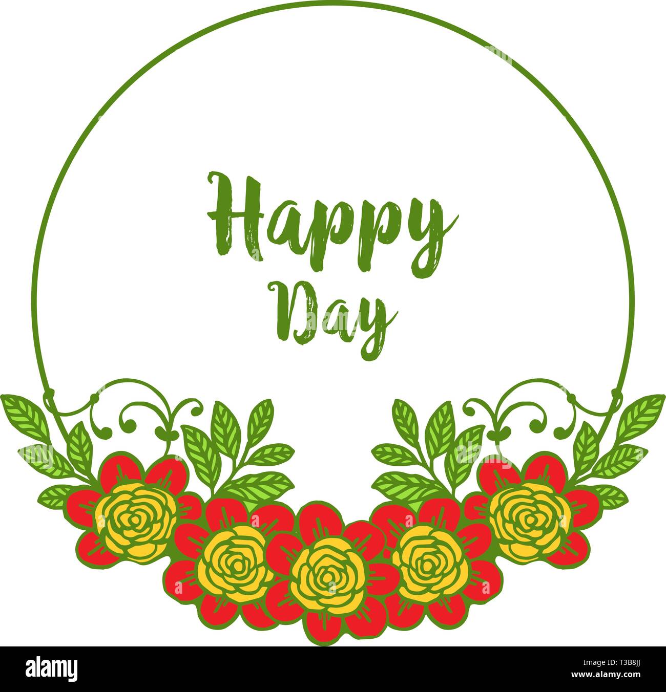 Vector illustration design flower frame with lettering happy day hand ...