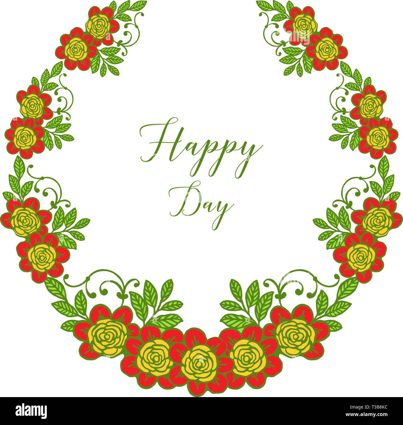 Vector illustration design flower frame with lettering happy day hand ...