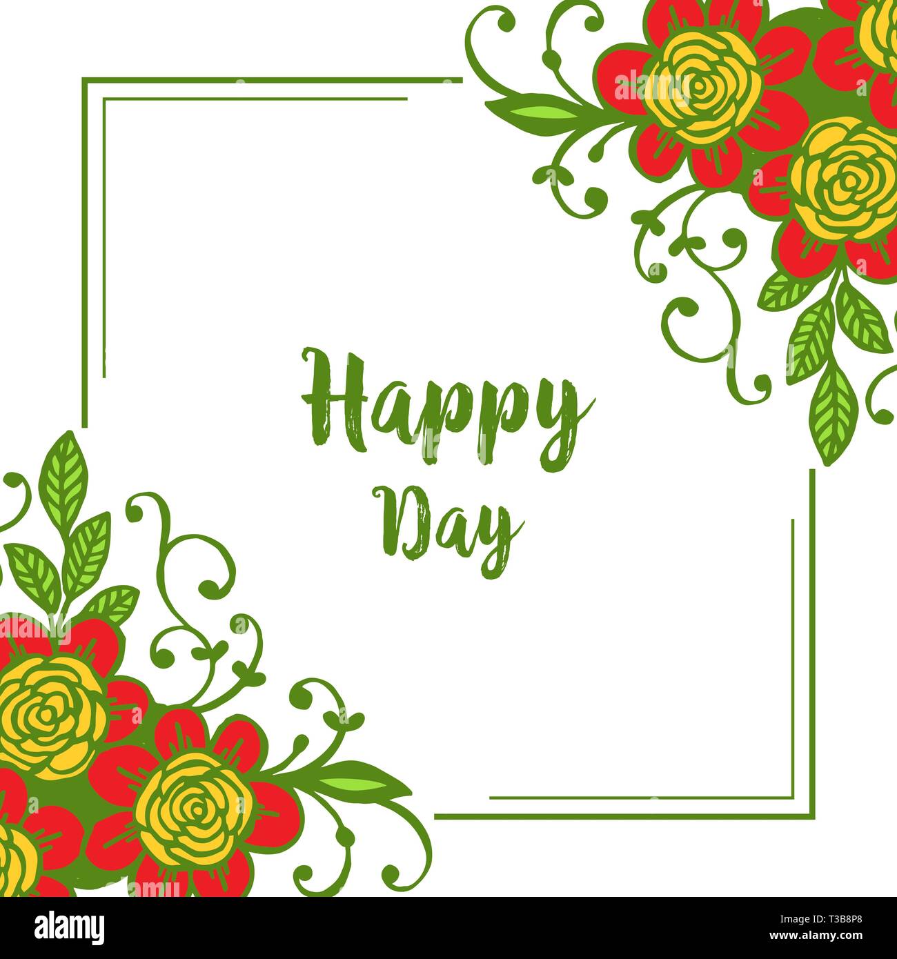 Vector illustration writing happy day with style floral frame hand ...