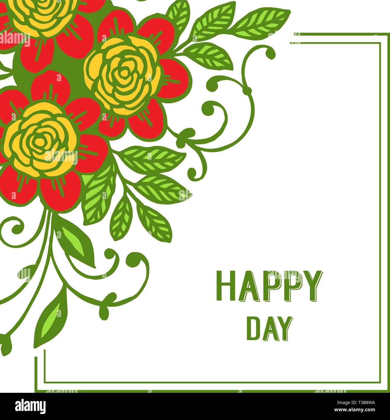 Vector illustration wreath of square floral frame for invitation happy ...