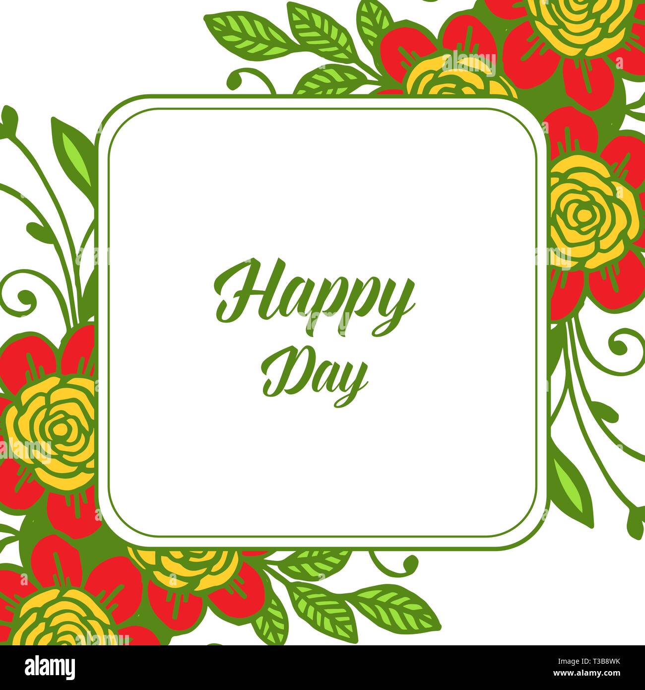 Vector illustration wreath of square floral frame for invitation happy ...