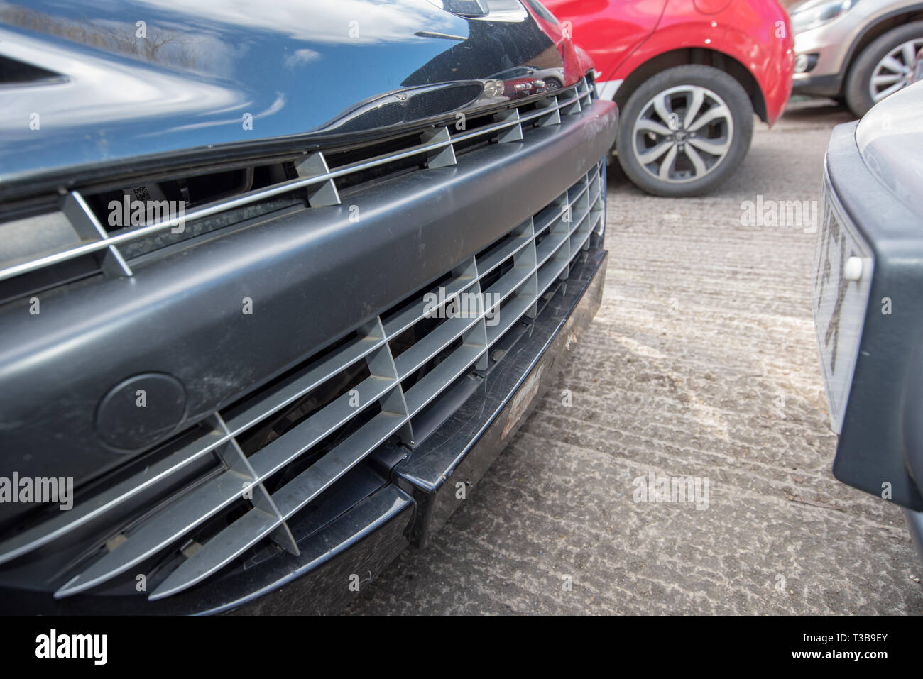 Car crash / Vehicle crash; close up damage and details of automobile ...
