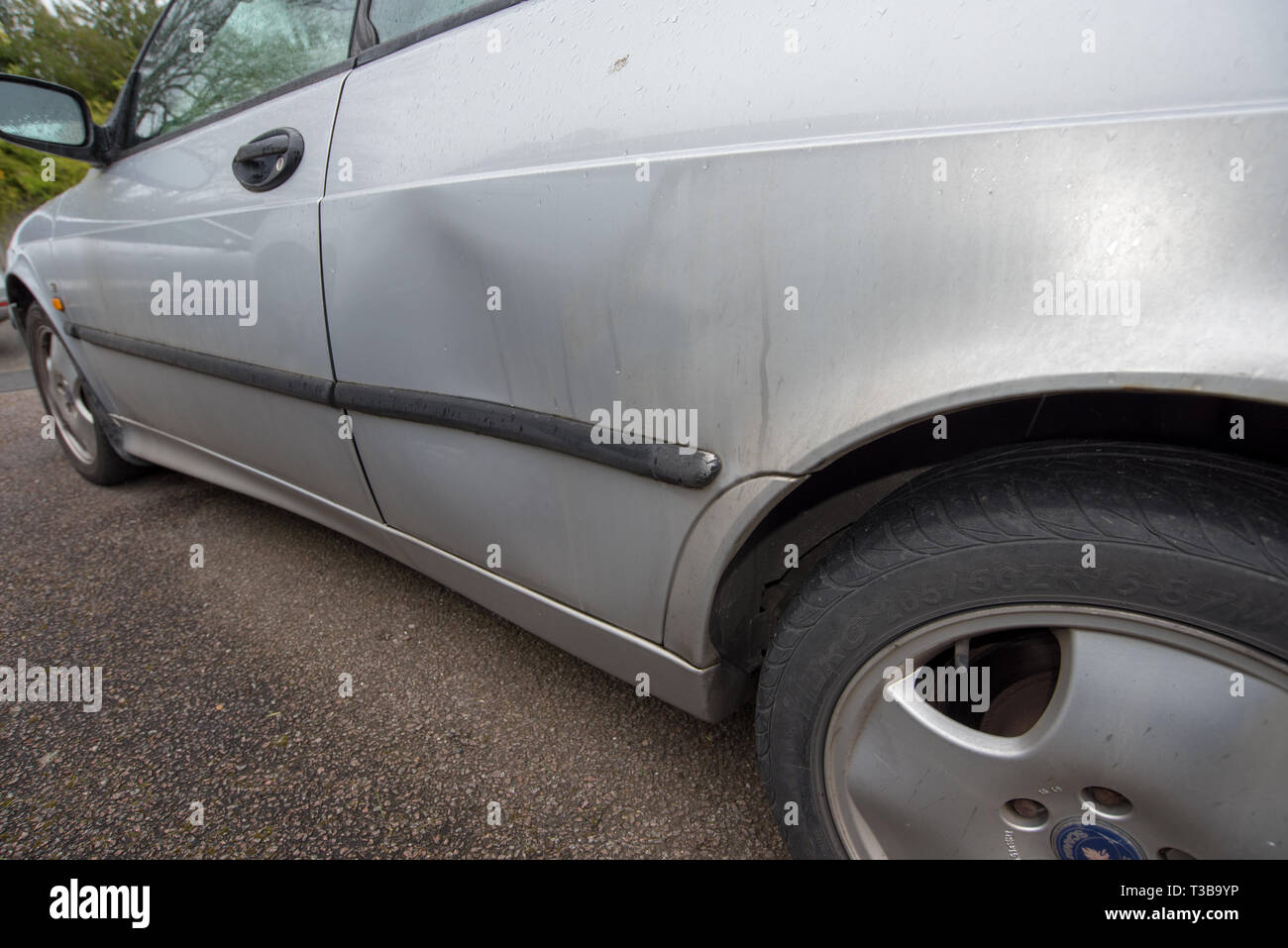 Car crash / Vehicle crash; close up damage and details of automobile ...
