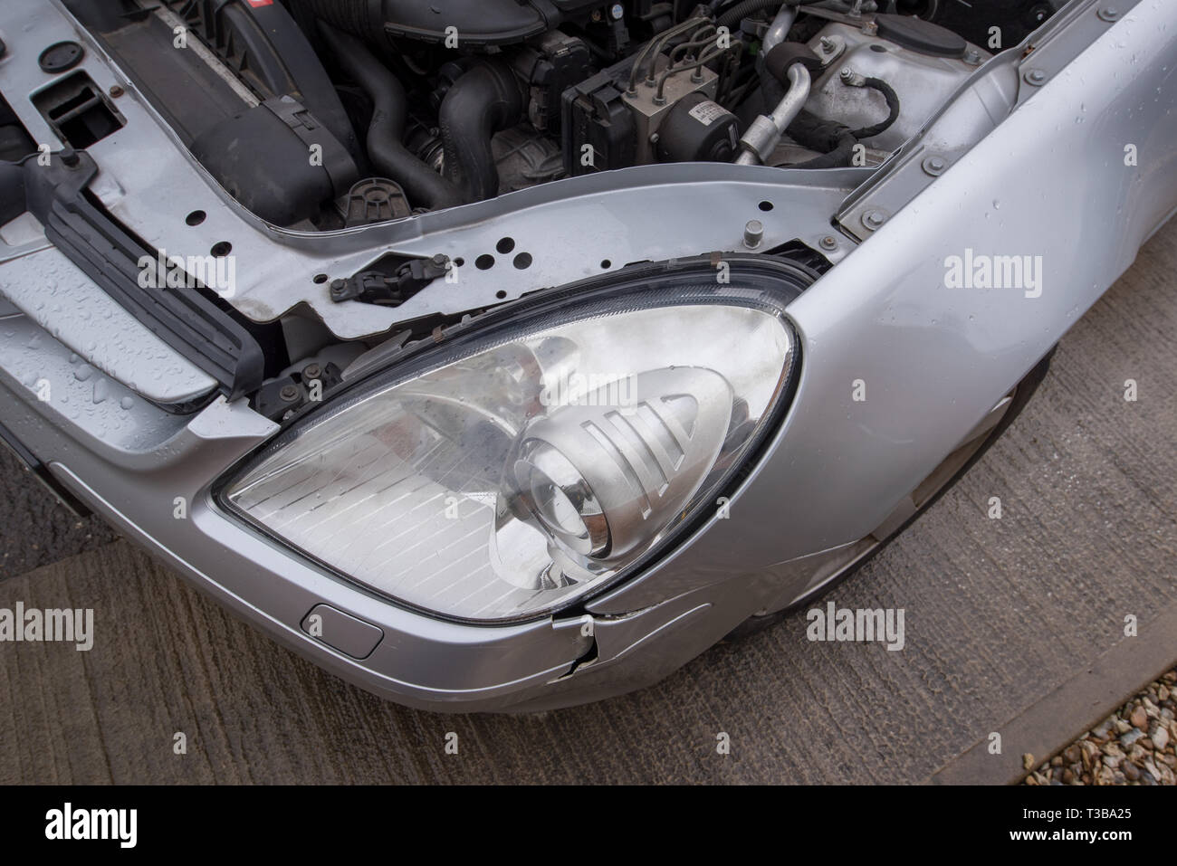 Car crash / Vehicle crash; close up damage and details of automobile ...