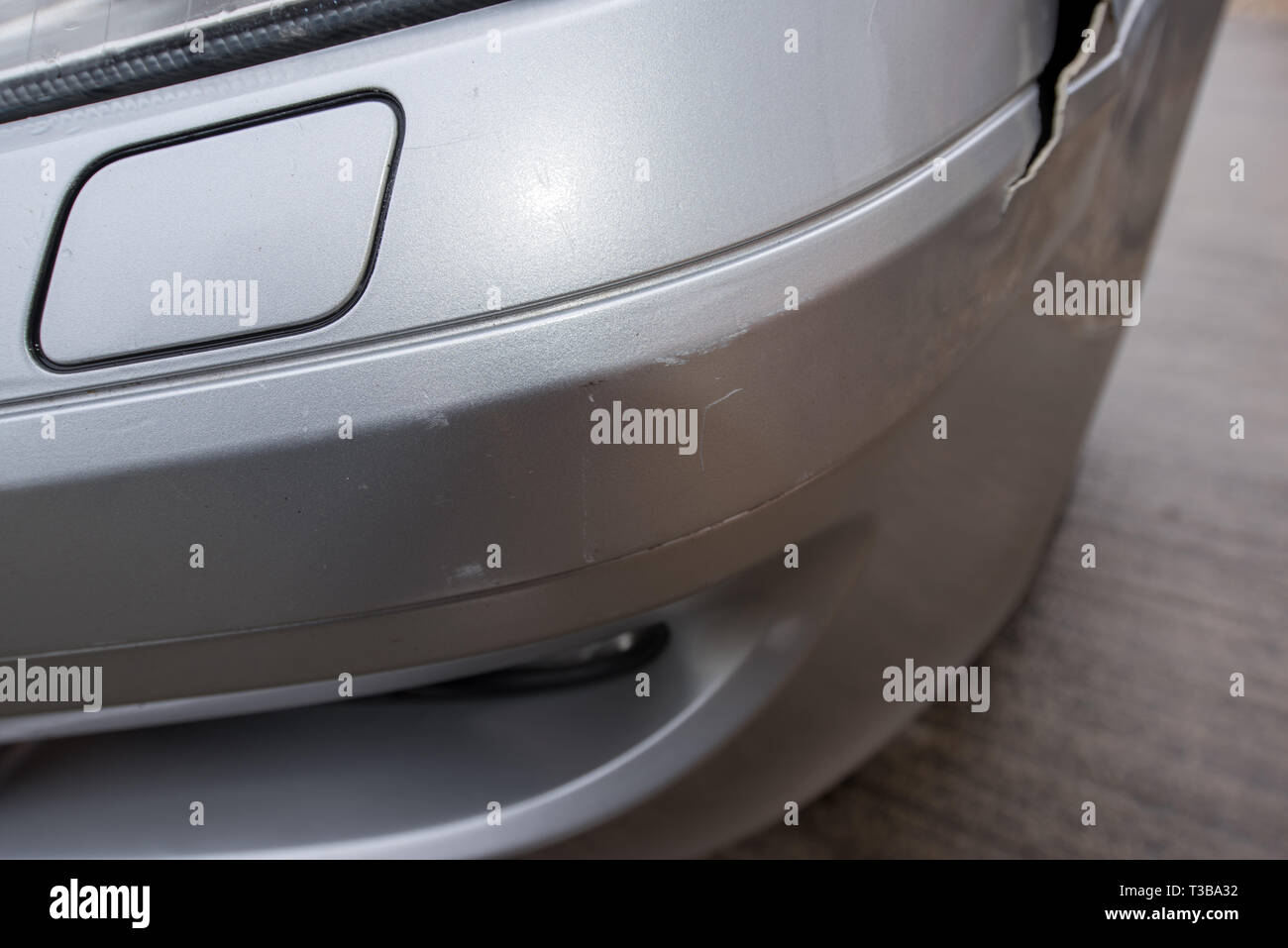 Car crash / Vehicle crash; close up damage and details of automobile ...