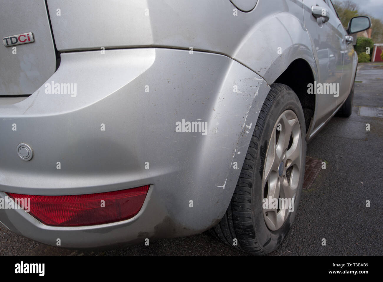 Car crash / Vehicle crash; close up damage and details of automobile ...