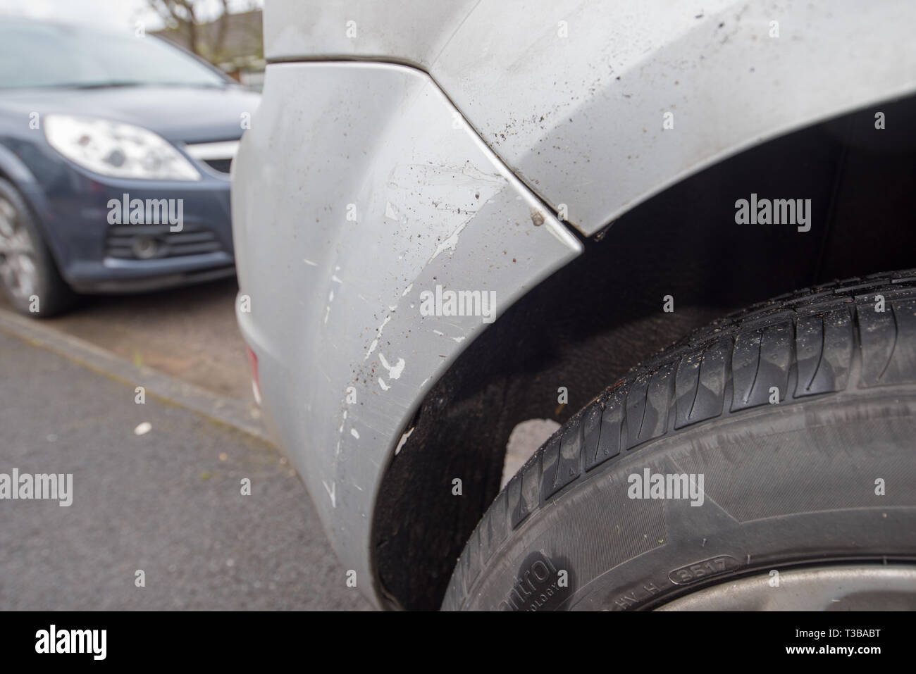 Car crash / Vehicle crash; close up damage and details of automobile ...