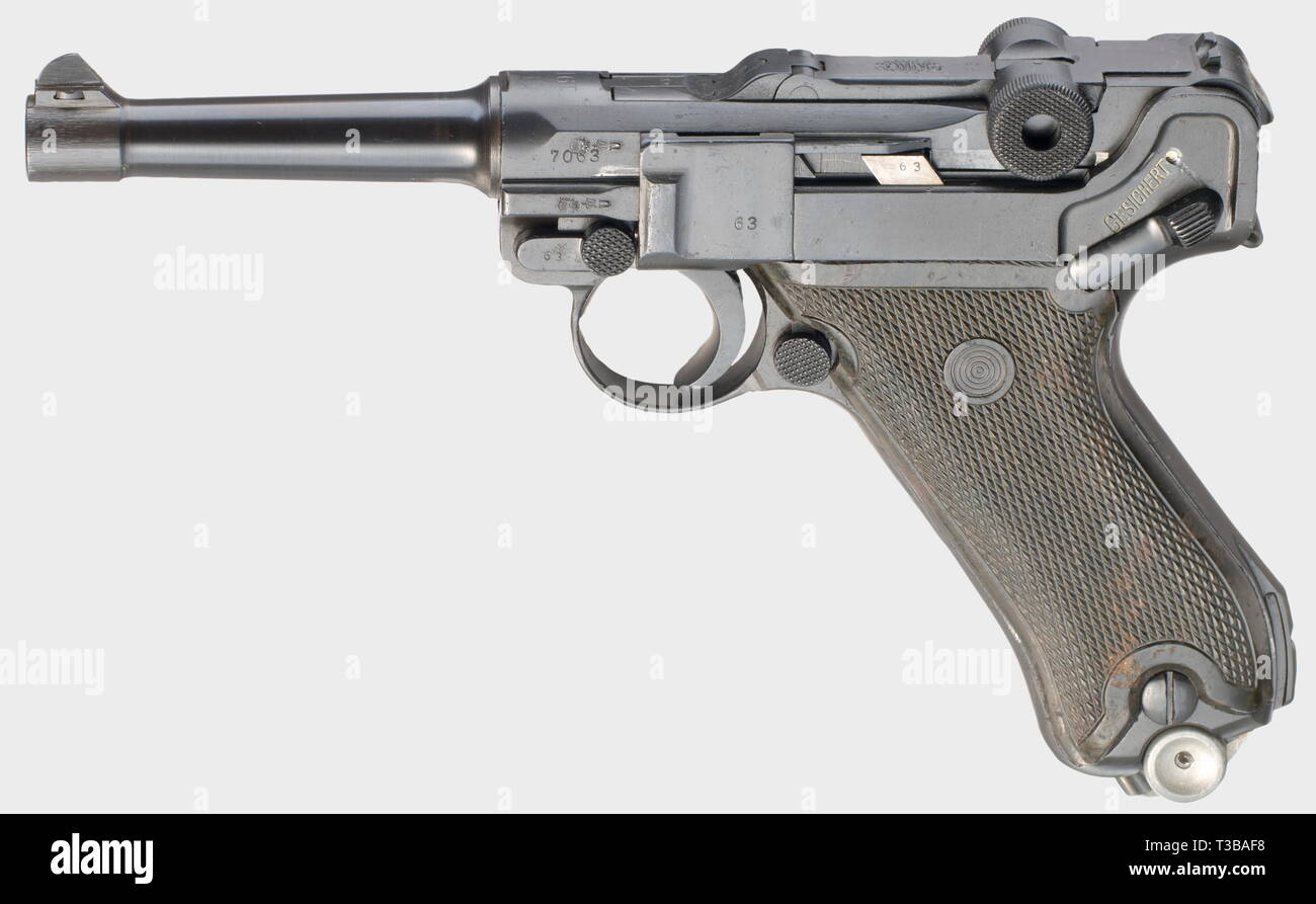 Small arms, pistols, Luger Pistol 08 Parabellum, caliber 9 mm ...