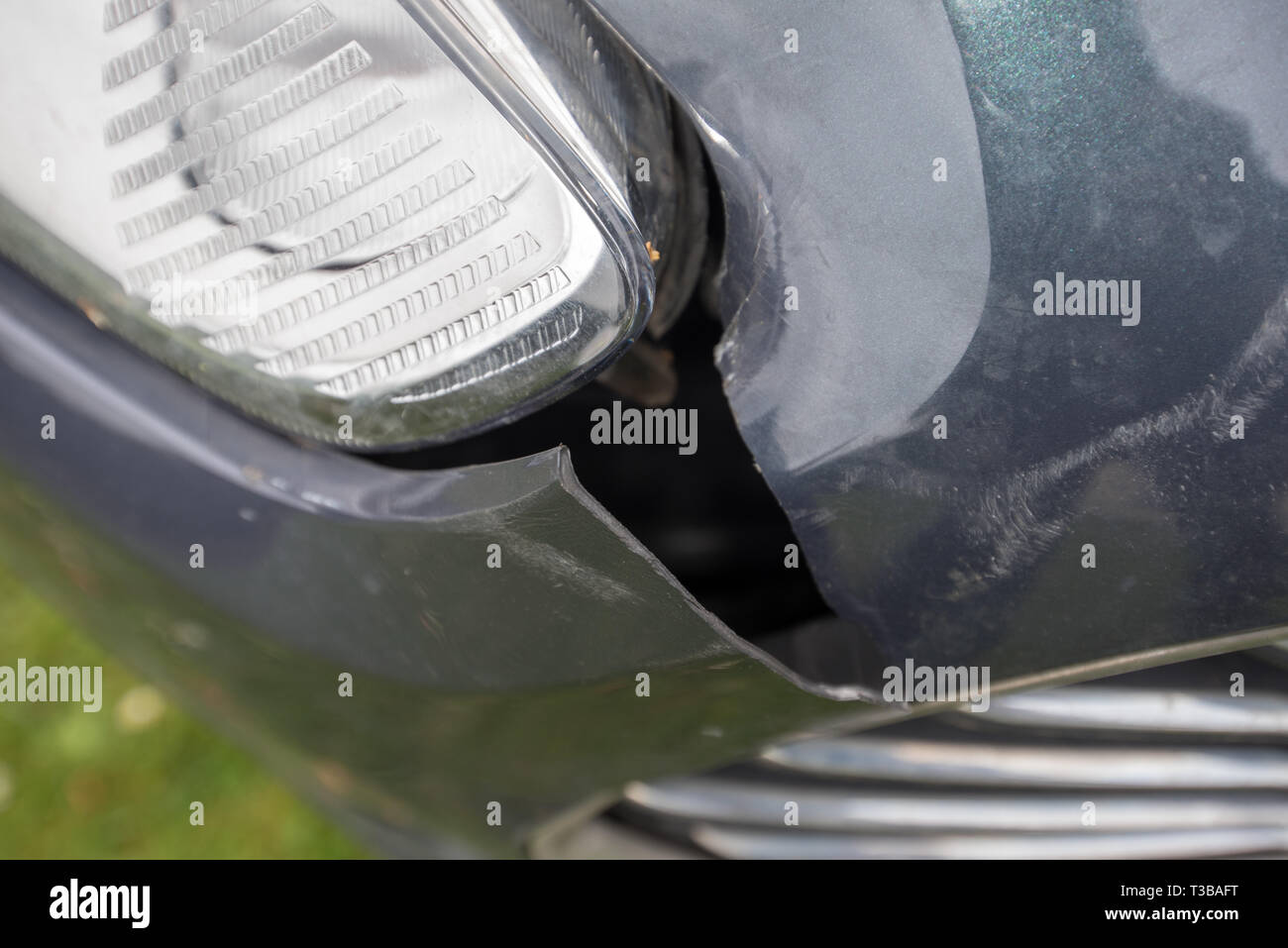 Car crash / Vehicle crash; close up damage and details of automobile ...