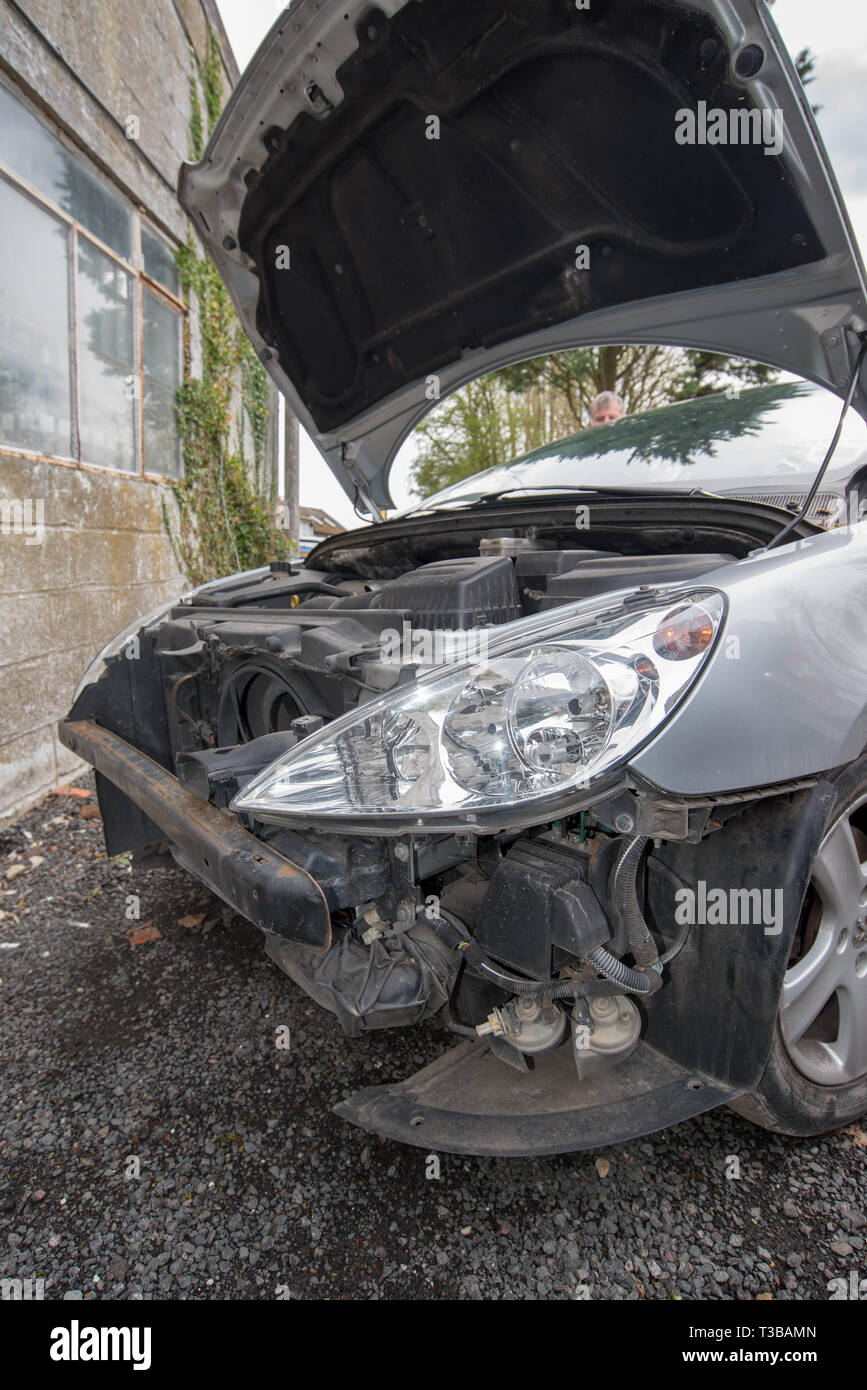 Car crash / Vehicle crash; close up damage and details of automobile ...