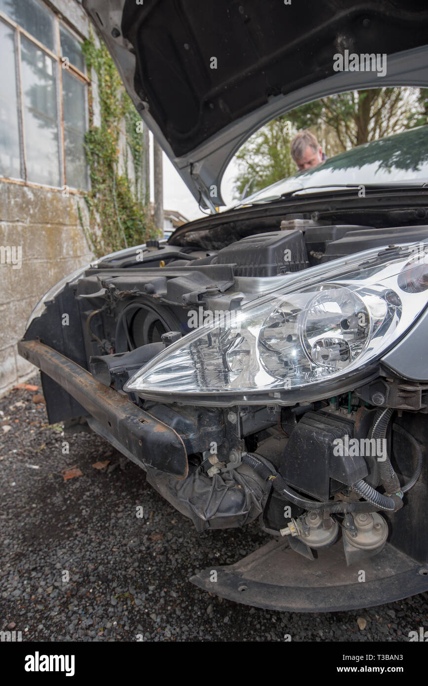 Car crash / Vehicle crash; close up damage and details of automobile ...