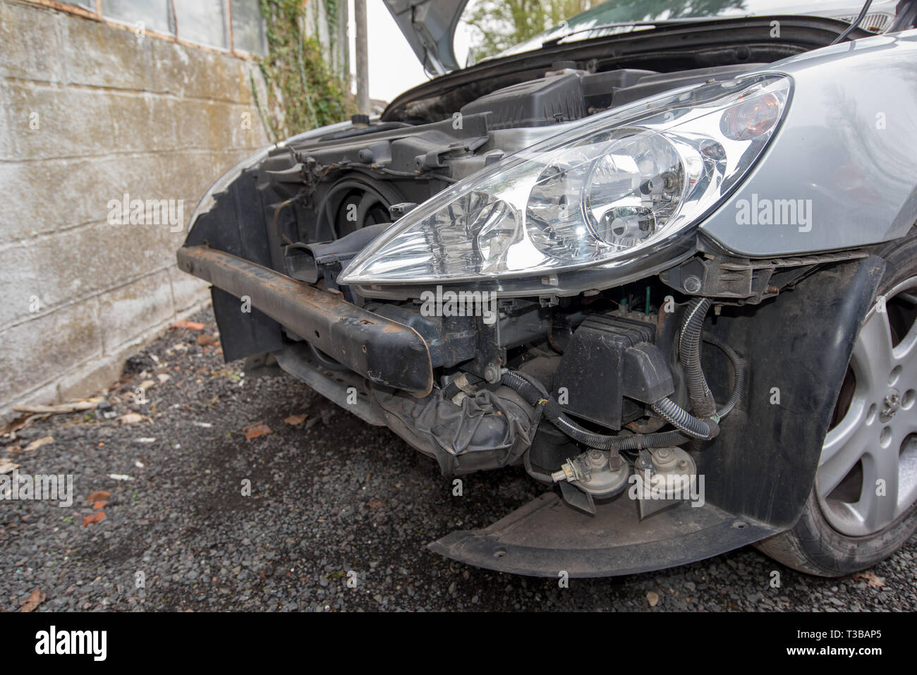 Car crash / Vehicle crash; close up damage and details of automobile ...