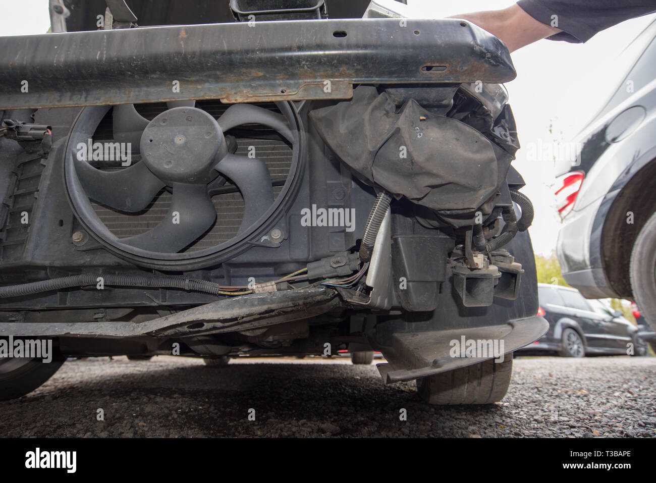 Car crash / Vehicle crash; close up damage and details of automobile ...