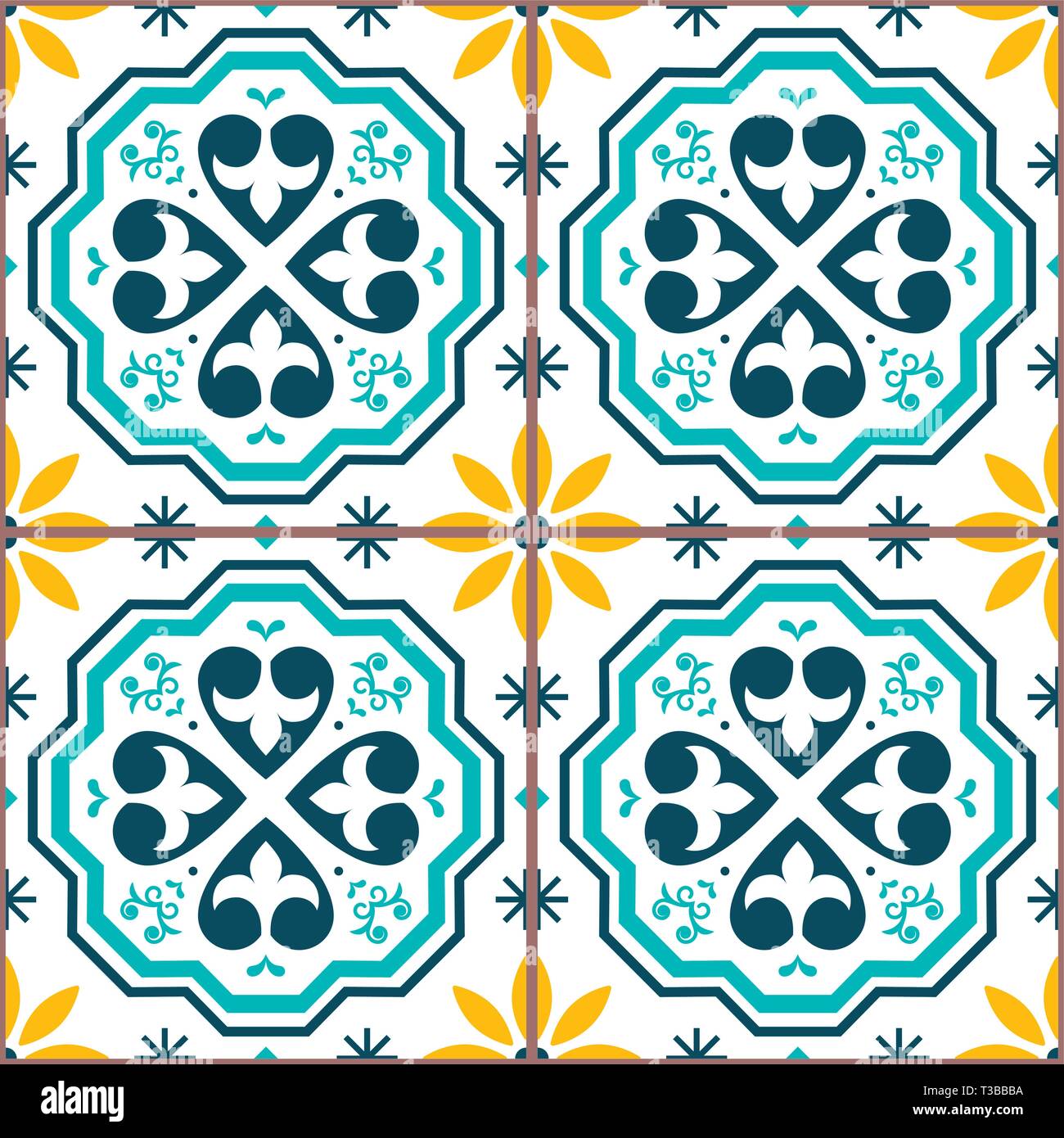 Portuguese tiles Azulejos vector seamless pattern, geometric repetitve ...