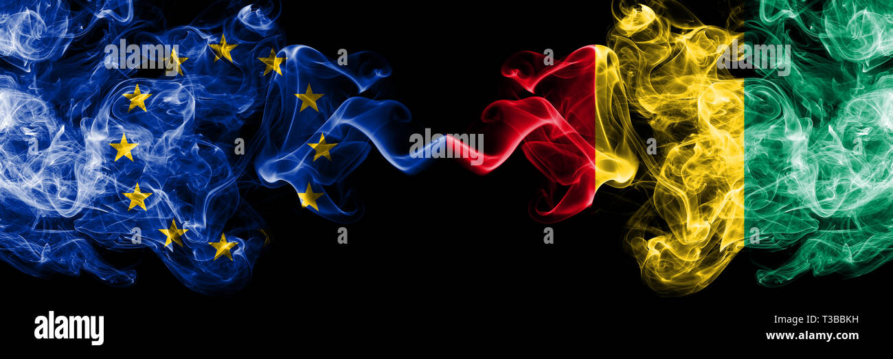 European Union vs Guinea, Guinean smoke flags placed side by side ...