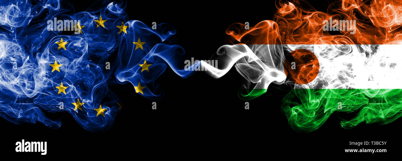 European Union vs Niger, Nigerian smoke flags placed side by side ...