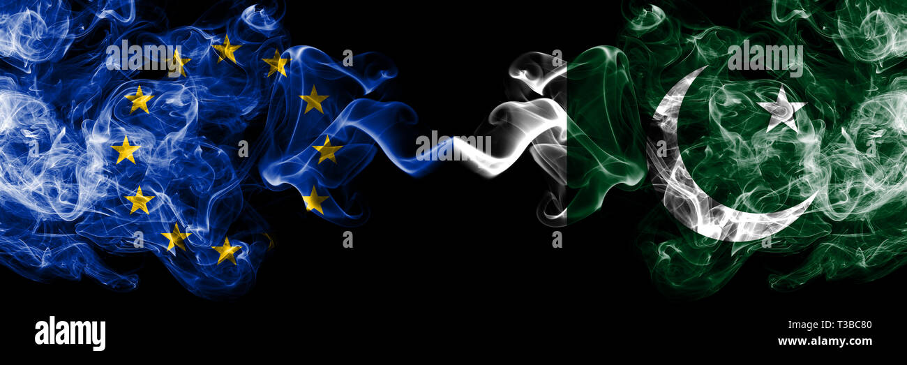 European Union vs Pakistan, Pakistani smoke flags placed side by side ...