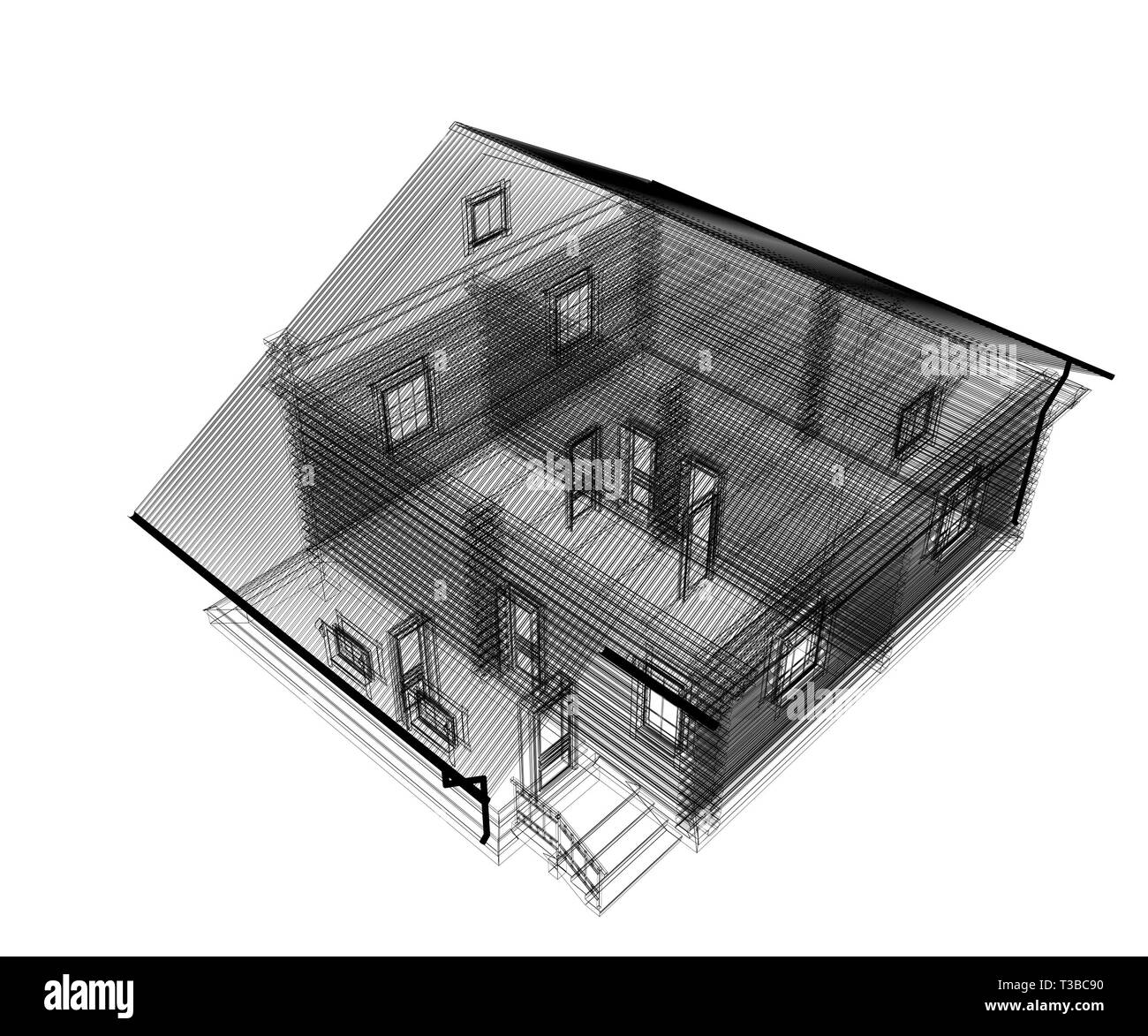 line drawing of house. Top view. 3d illustration Stock Photo - Alamy