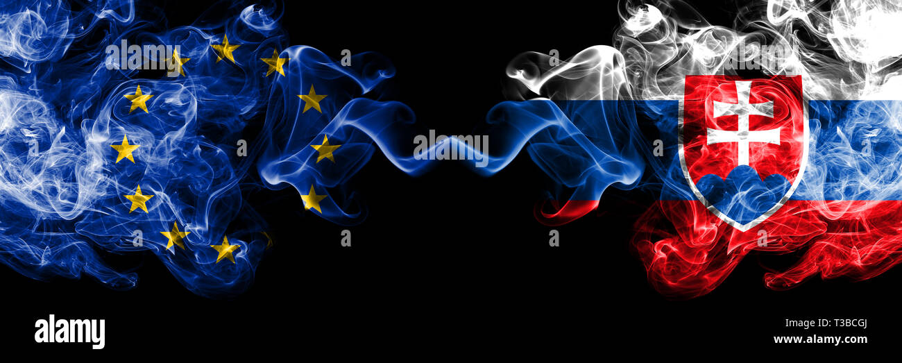 European Union vs Slovakia, Slovakian smoke flags placed side by side ...