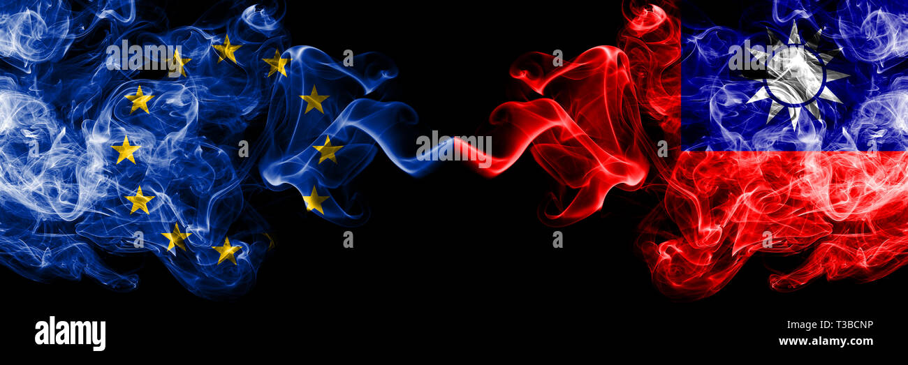European Union vs Taiwan, Taiwanese smoke flags placed side by side ...