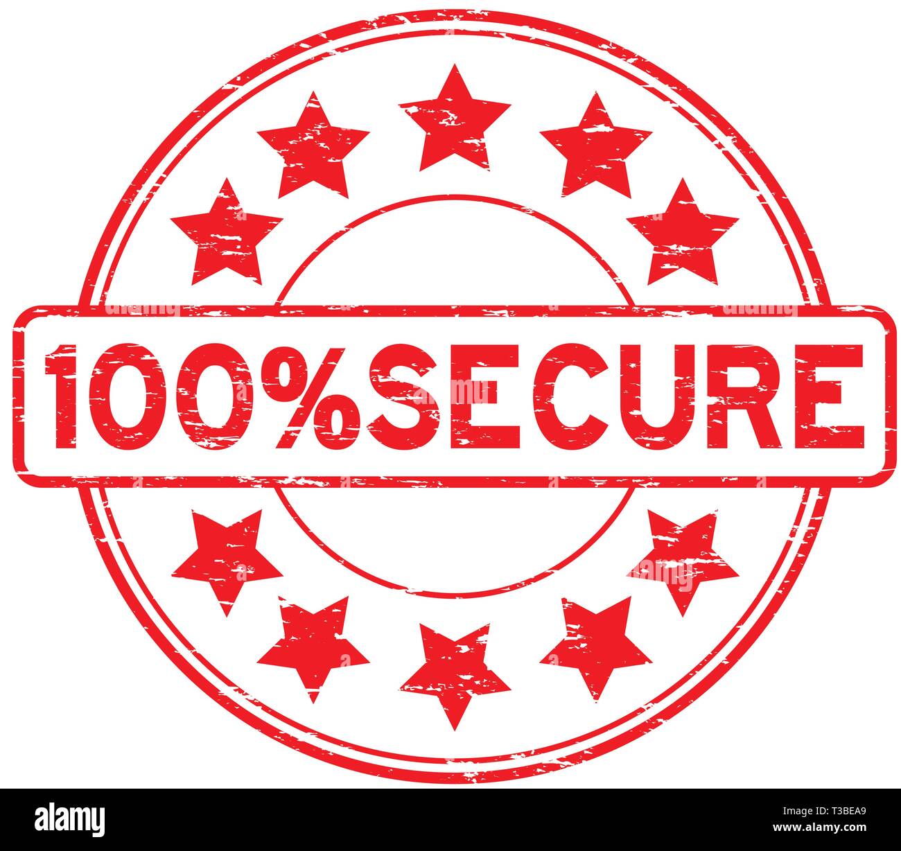 Grunge red 100 percent secure with star icon round rubber stamp Stock ...