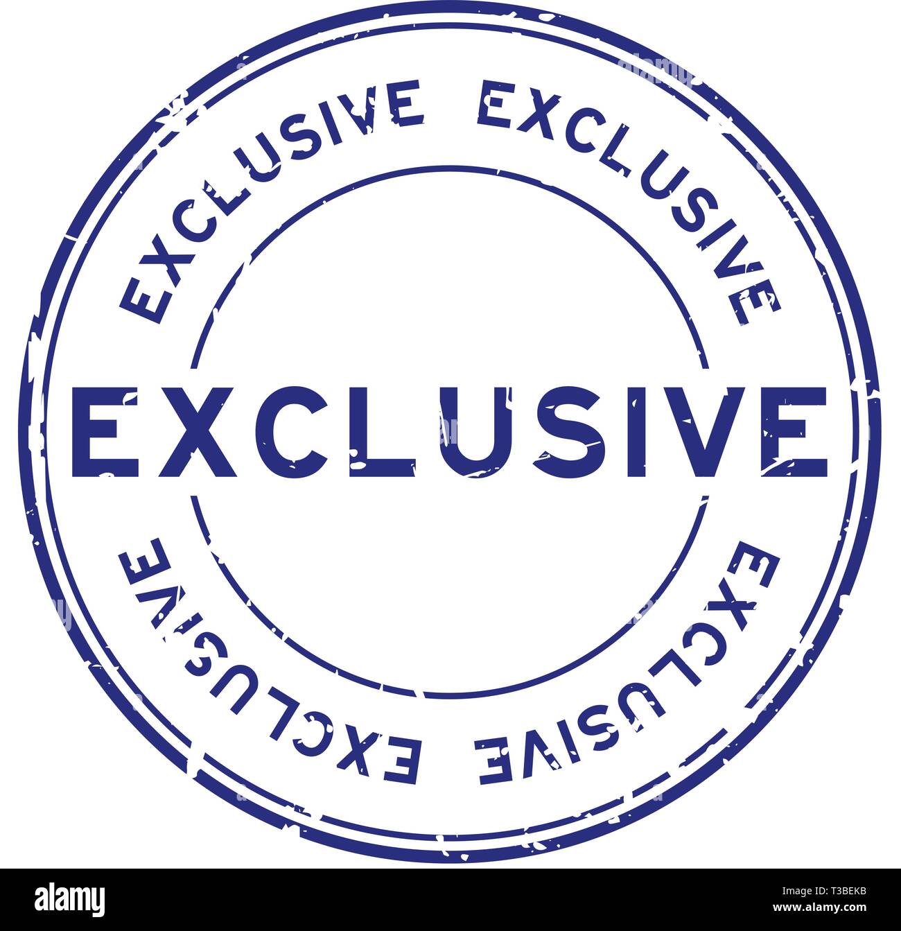 Grunge blue exclusive round rubber seal stamp on white background Stock ...