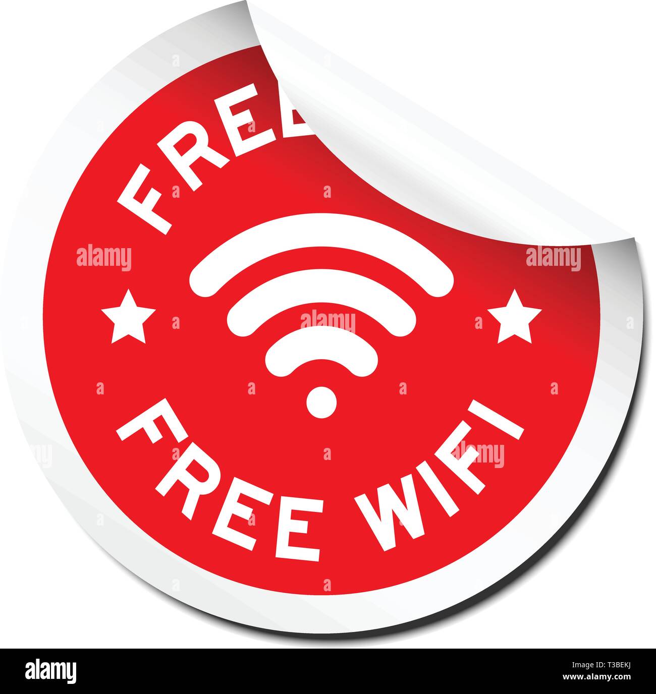 Red free wifi with signal icon sticker with peel off on white ...