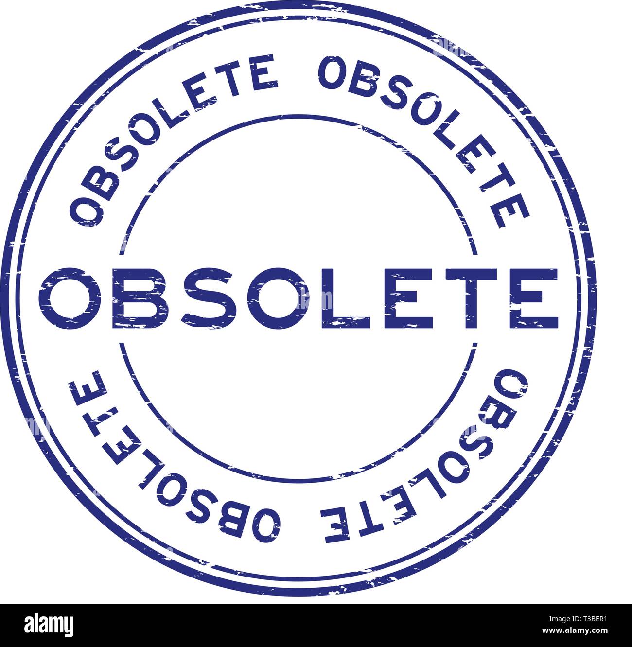 Grunge blue obsolete round rubber seal stamp on white background Stock ...