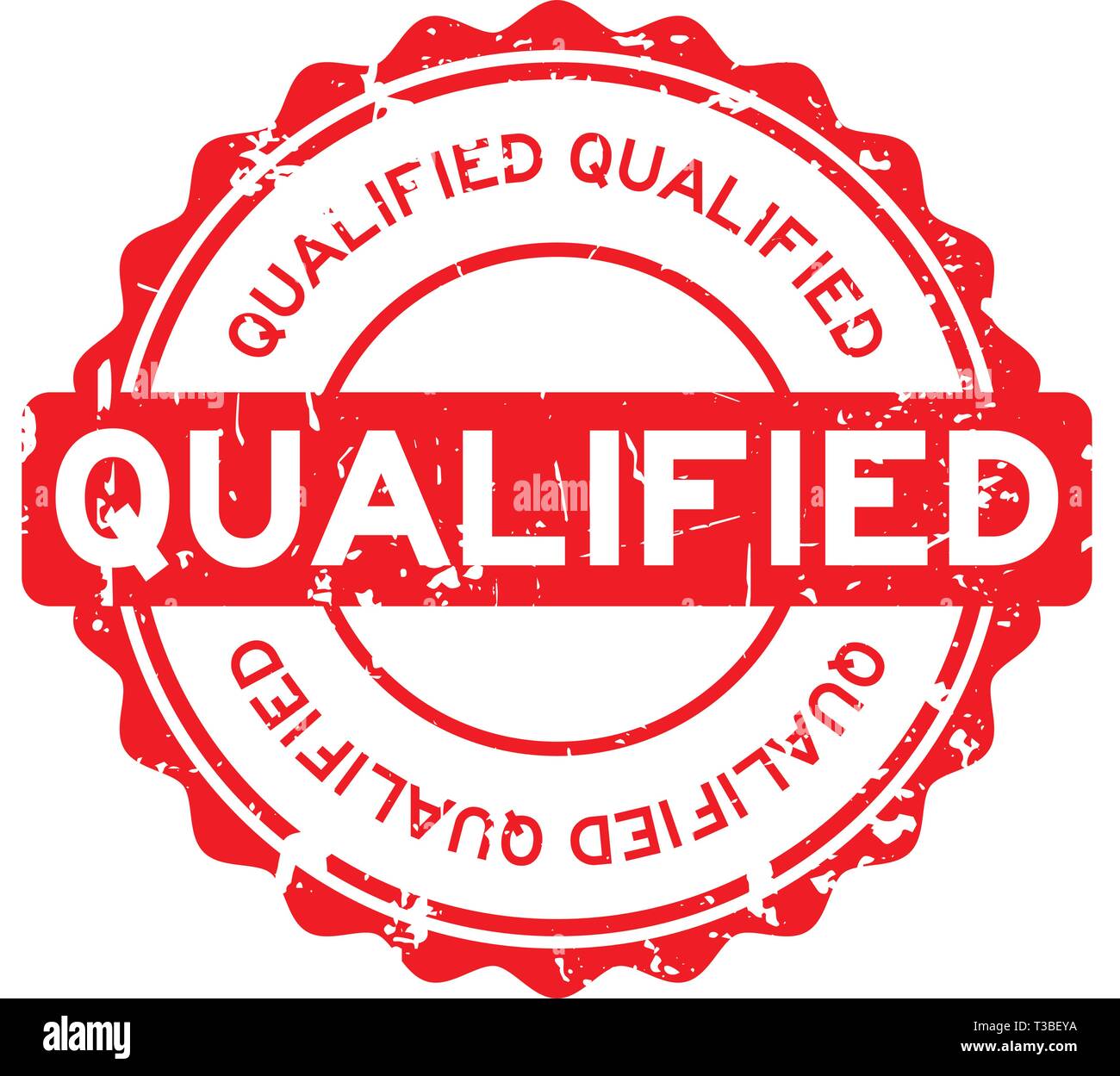 Grunge red qualified round rubber seal stamp on white background Stock ...